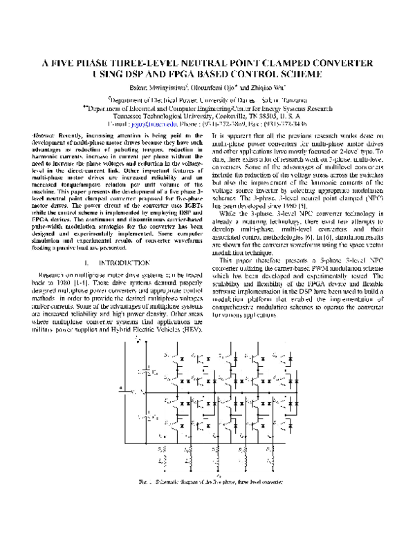 A Five Phase Three-Level Neutral Point Clamped Converter Using DSP and ... A Five Phase Three-Level Neutral Point Clamped Converter Using DSP and ...