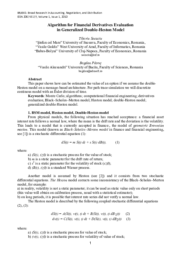 (PDF) Algorithm for Financial Derivatives Evaluation in Generalized Double-Heston Model