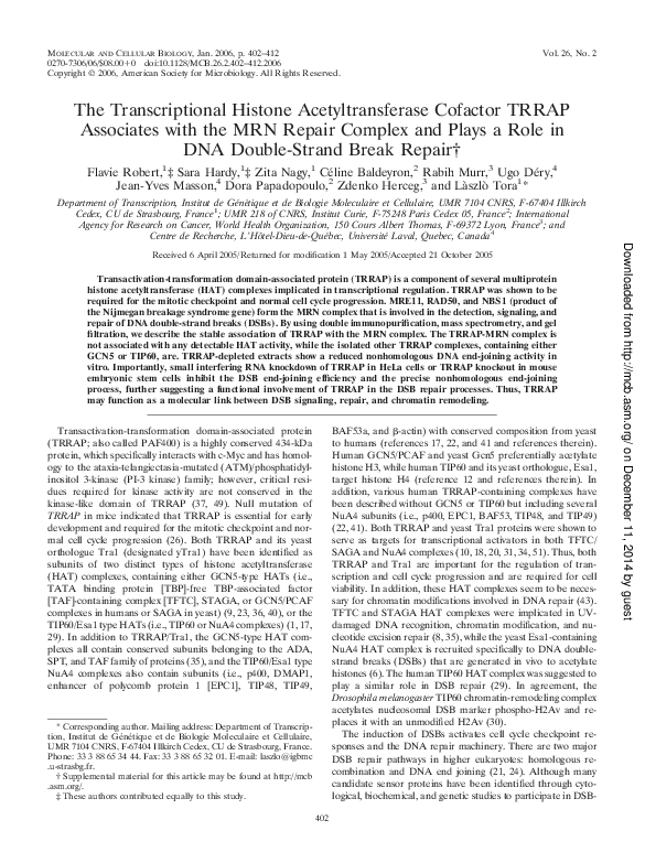 (PDF) The Transcriptional Histone Acetyltransferase Cofactor TRRAP ...