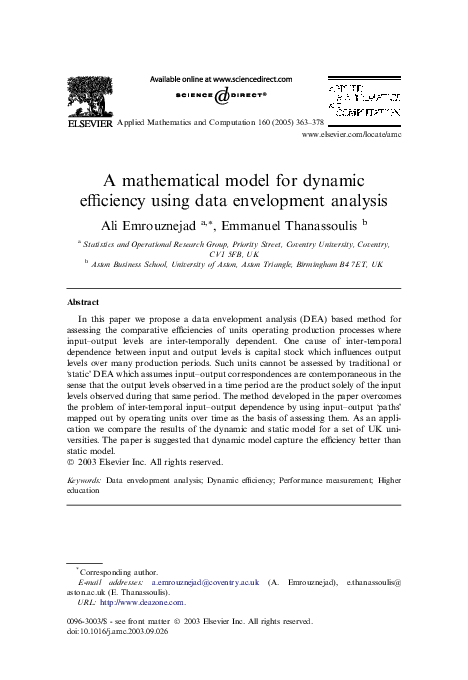 (PDF) A mathematical model for dynamic efficiency using data envelopment analysis