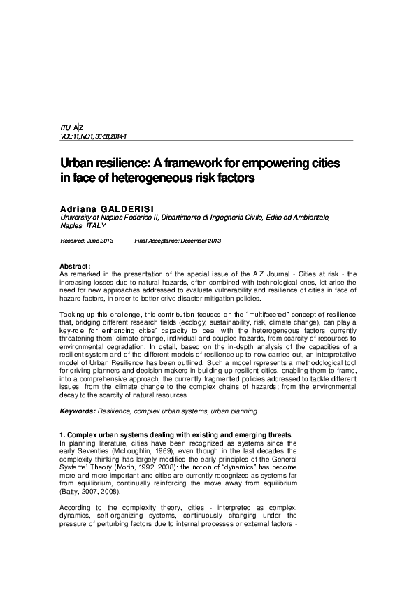 (PDF) Urban resilience: A framework for empowering cities in face of ...