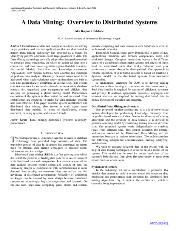 Pdf A Data Mining Overview To Distributed Systems
