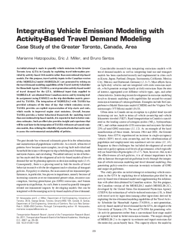 (PDF) Integrating Vehicle Emission Modeling with Activity-Based Travel Demand Modeling: Case ...