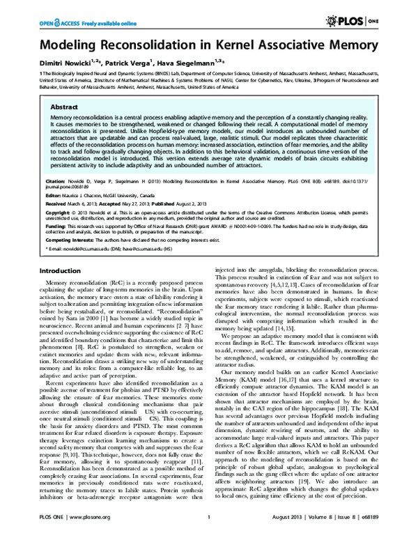 (PDF) Modeling Reconsolidation in Kernel Associative Memory