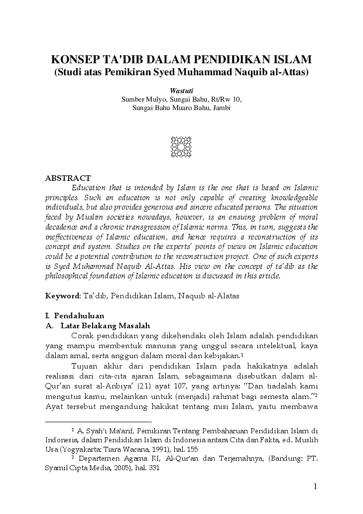 (PDF) KONSEP TA'DIB DALAM PENDIDIKAN ISLAM (Studi atas Pemikiran Syed Muhammad Naquib al-Attas