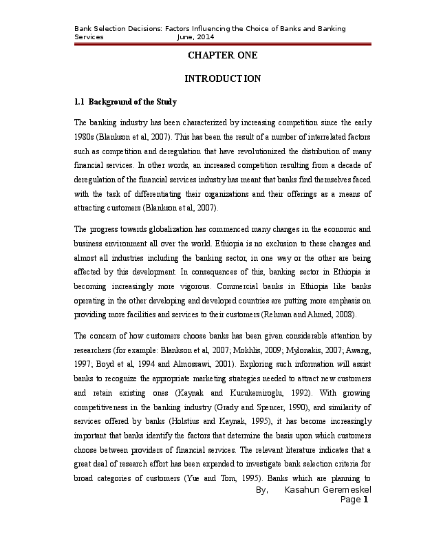 (DOC) BANK SELECTION DECISION: FACTORS INFLUENCING THE CHOICE OF BANKS ...