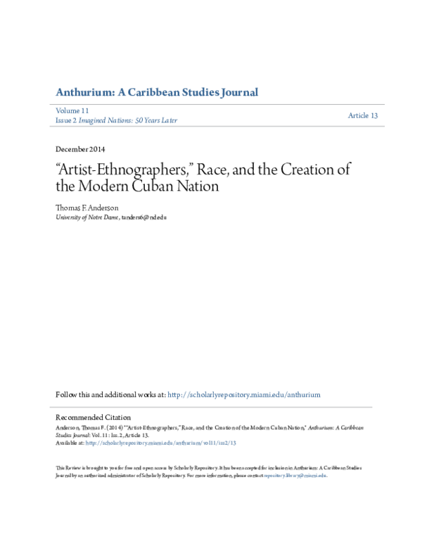 (PDF) "Artist Ethnographers: Race, and the Creation of the Modern Cuban ...