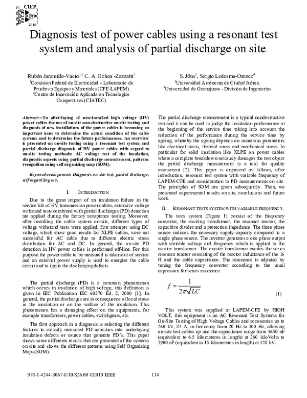 (PDF) Diagnosis test of power cables using a resonant test system and ...