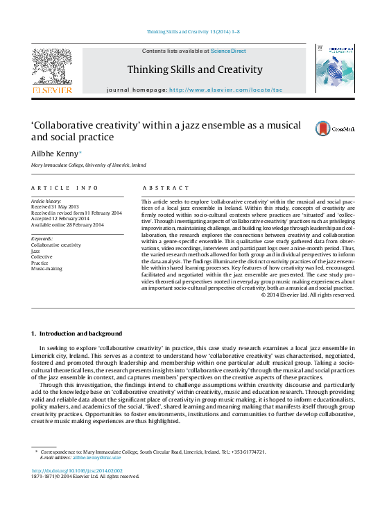 (PDF) ‘Collaborative creativity’ within a jazz ensemble as a musical and social practice.