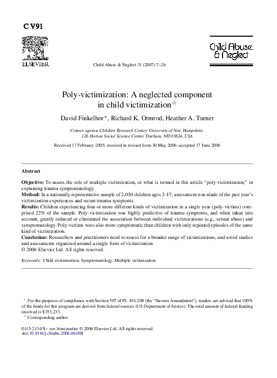 (PDF) Poly-victimization: A neglected component in child victimization ...