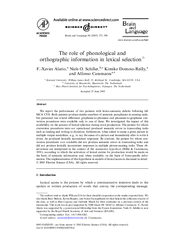 (PDF) The role of phonological and orthographic information in lexical ...