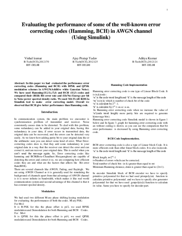 Pdf Evaluating The Performance Of Error Correcting Codes