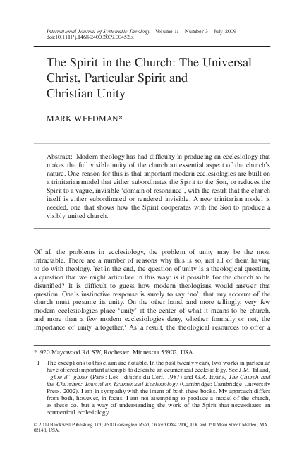 (PDF) The Spirit in the Church: The Universal Christ, Particular Spirit ...