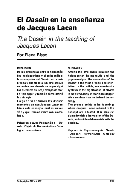 (PDF) El Dasein en la enseñanza de Jacques Lacan