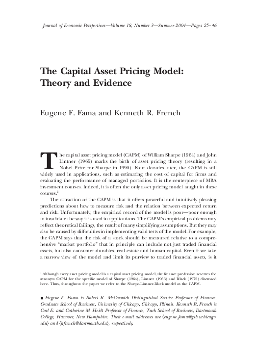 (PDF) The Capital Asset Pricing Model: Theory and Evidence