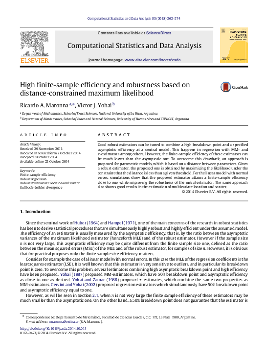 Pdf Reshetov La High Finite Sample Efficiency And Robustness Based On