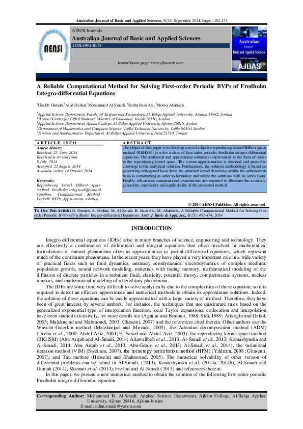 Pdf A Reliable Computational Method For Solving First Order Periodic