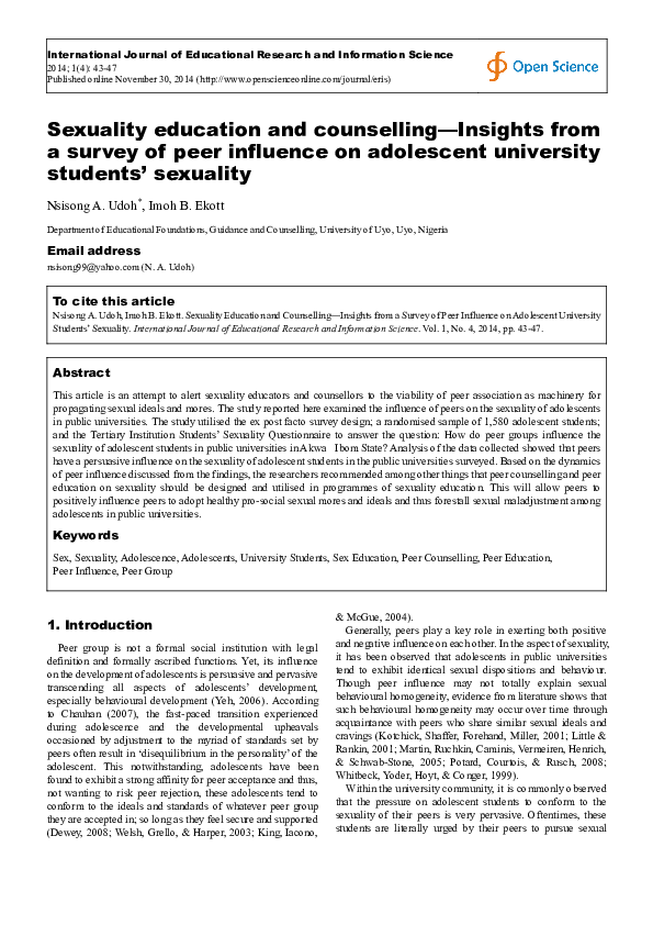 (PDF) Sexuality Education and Counselling—Insights from a Survey of ...