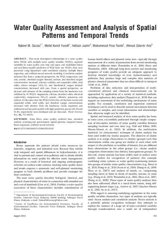 Water Quality Assessment And Analysis Of Spatial Patterns And Temporal