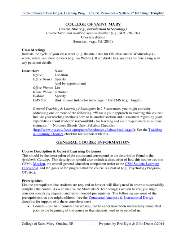 (PDF) Sample Syllabus Teaching Template