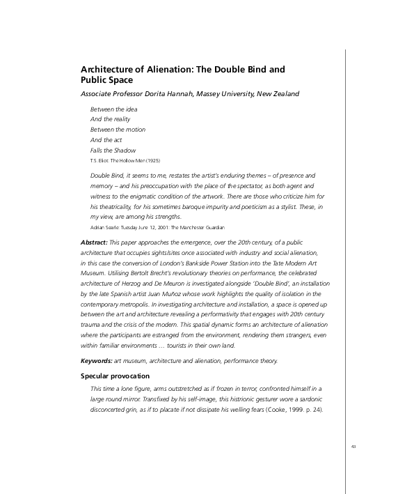 (PDF) Architecture of Alienation: The Double Bind and Public Space