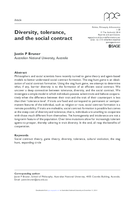 (PDF) Diversity, Tolerance and the Social Contract, Final Version
