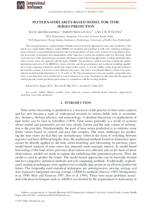 Pdf Pattern Similarity Based Model For Time Series Prediction