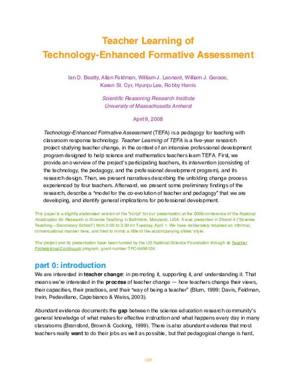 (PDF) Teacher Learning of Technology Enhanced Formative Assessment