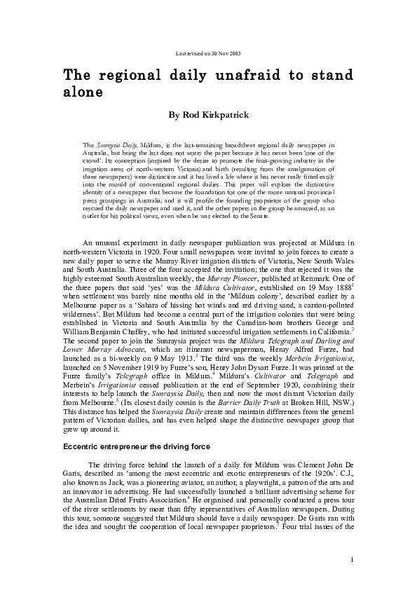 (PDF) The regional daily unafraid to stand alone