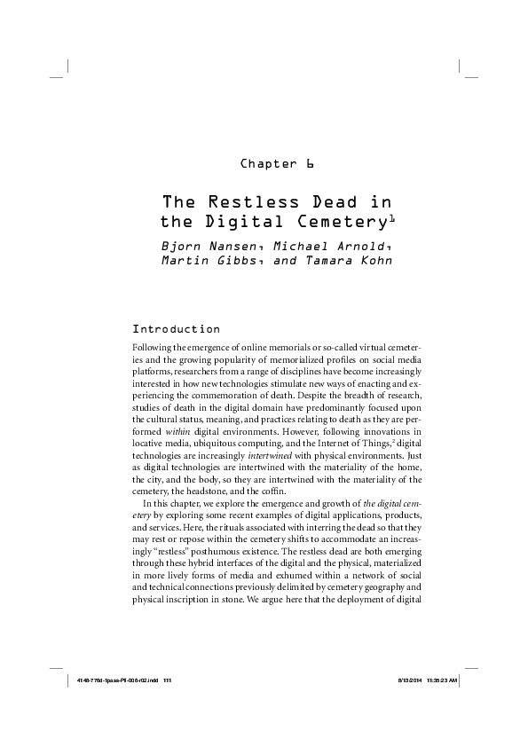 (PDF) The Restless Dead in the Digital Cemetery