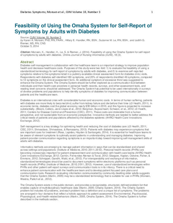 (PDF) Feasibility of Using the Omaha System for Self-Report of Symptoms ...