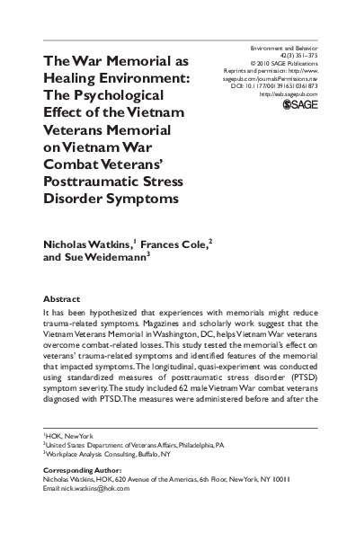 (PDF) The War Memorial as Healing Environment: The Psychological Effect ...