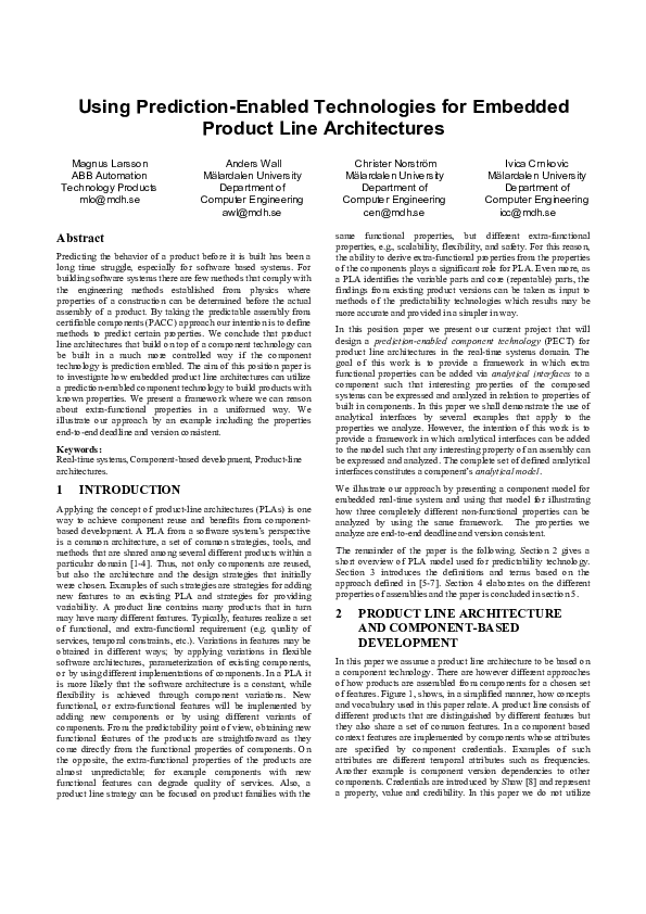 (PDF) Using Prediction-Enabled Technologies for Embedded Product Line Architectures
