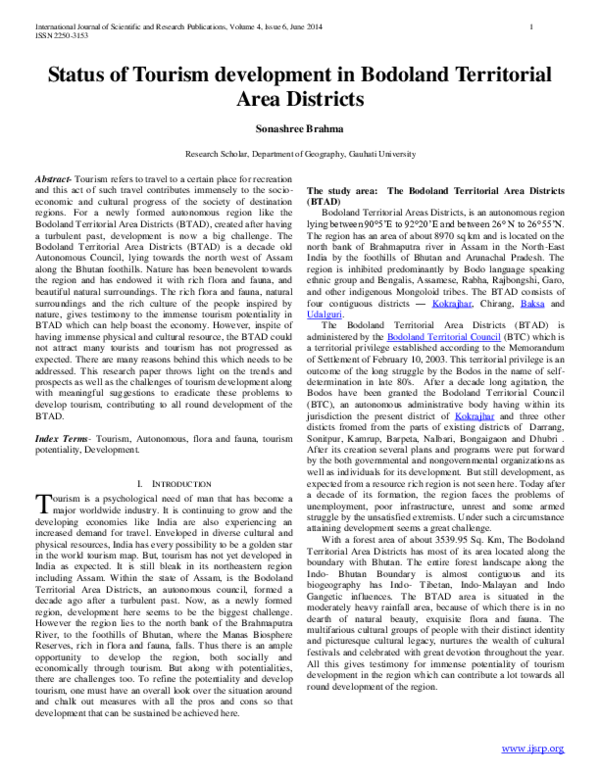 (PDF) Status of Tourism development in Bodoland Territorial Area ...