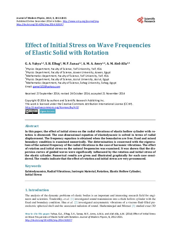 (PDF) Effect of Initial Stress on Wave Frequencies of Elastic Solid ...