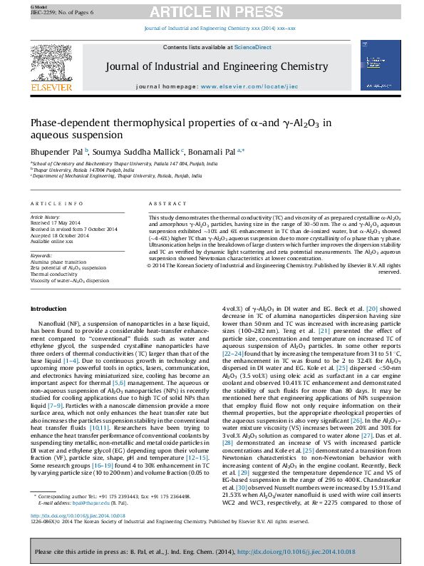 (PDF) Phase-dependent thermophysical properties of a-and g-Al2O3 in aqueous suspension