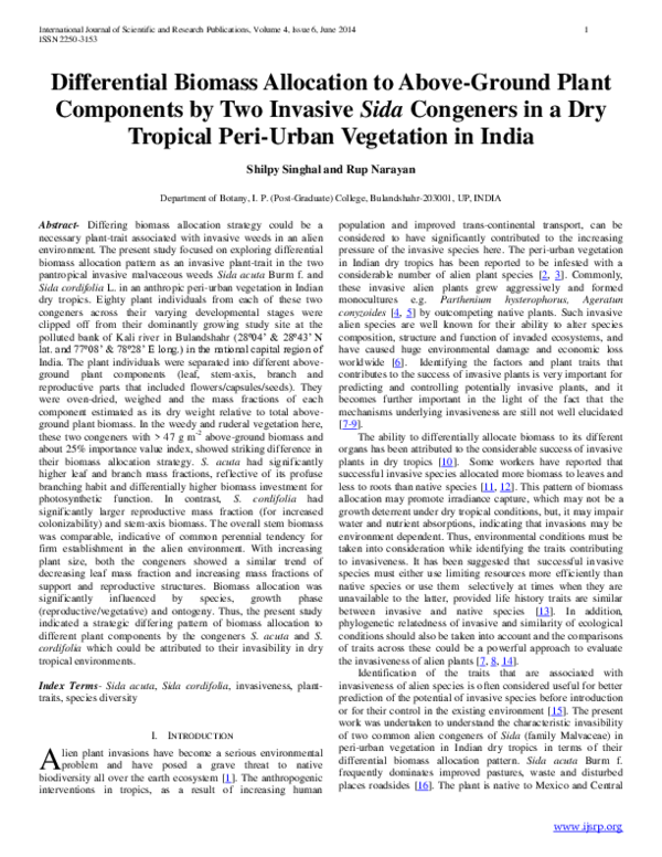 (PDF) Differential Biomass Allocation to Above-Ground Plant Components ...