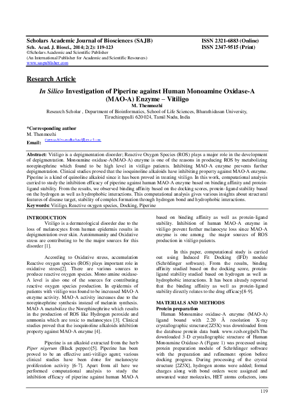(PDF) In Silico Investigation of Piperine against Human Monoamine ...
