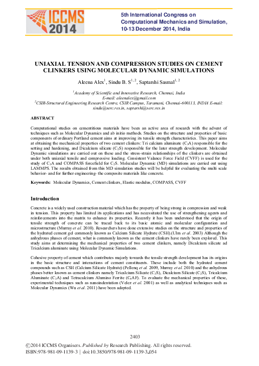 (PDF) UNIAXIAL TENSION AND COMPRESSION STUDIES ON CEMENT CLINKERS USING MOLECULAR DYNAMIC ...