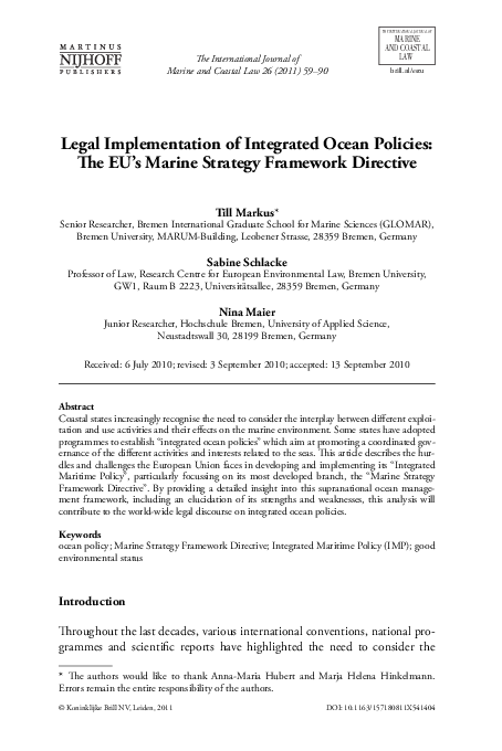 (PDF) Legal implementation of integrated ocean policies: the EU’s ...