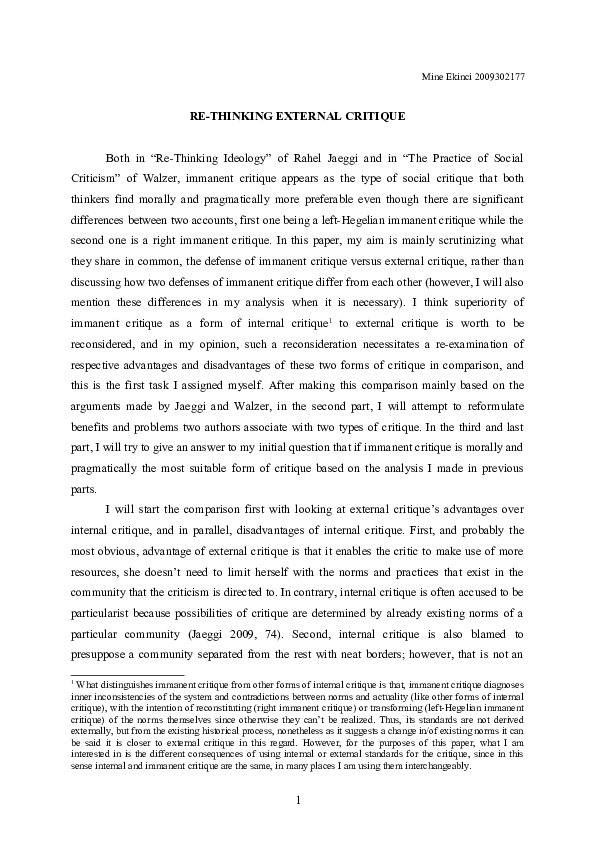 (PDF) Immanent vs. External Critique Examined