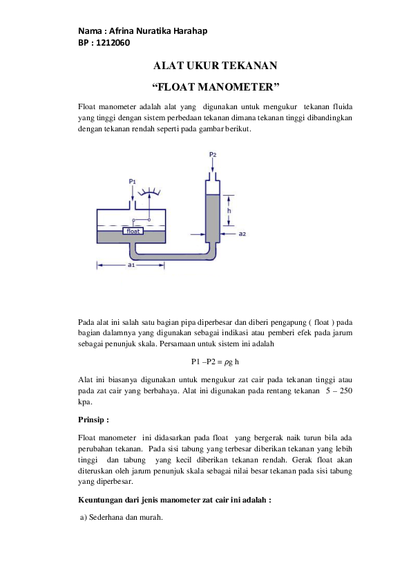 (DOC) ALAT UKUR TEKANAN "FLOAT MANOMETER"