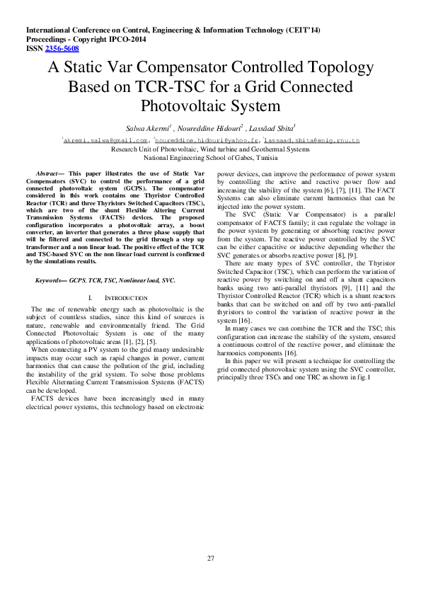 Pdf A Static Var Compensator Controlled Topology Based On Tcr Tsc For