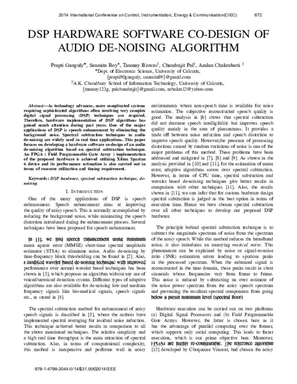 Pdf Dsp Hardware Software Co Design Of Audio De Noising Algorithm