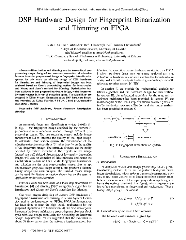 Pdf Dsp Hardware Design For Fingerprint Binarization And Thinning On Fpga