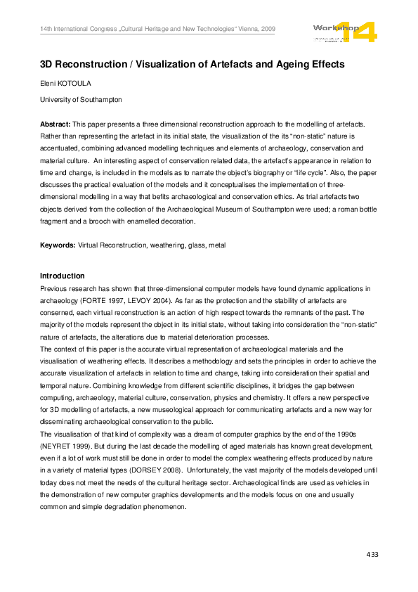 3d Reconstruction Visualization Of Artefacts And Ageing Effects