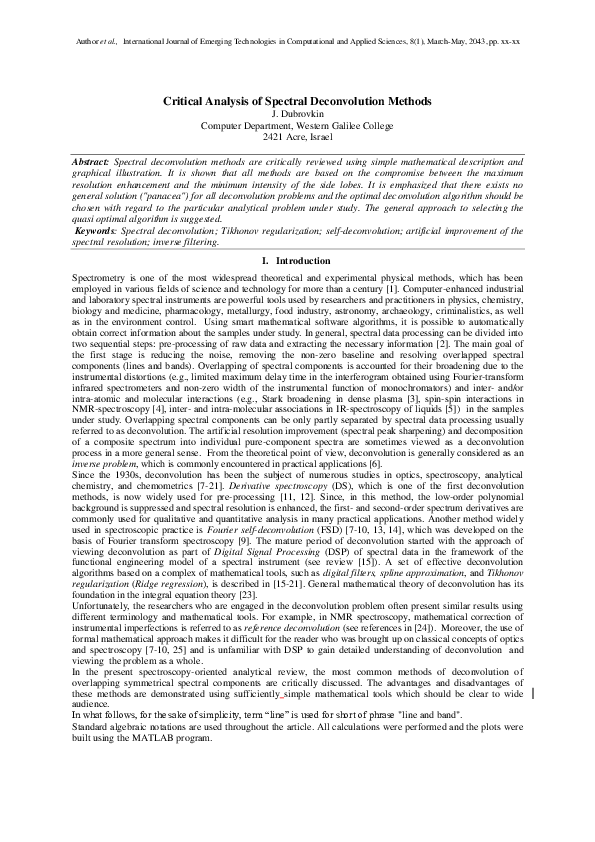 Pdf Critical Analysis Of Spectral Deconvolution Methods