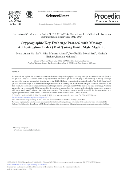 (PDF) Cryptographic Key Exchange Protocol with Message Authentication Codes (MAC) using Finite ...
