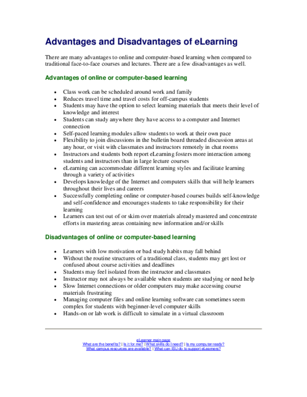 (DOC) Advantages and Disadvantages of eLearning