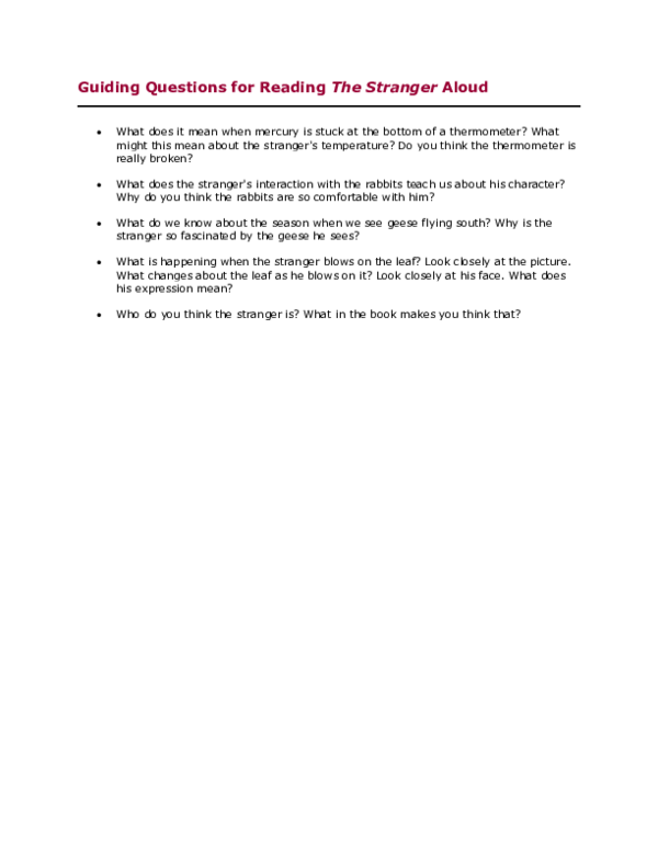 (DOC) Guiding Questions for Reading The Stranger Aloud